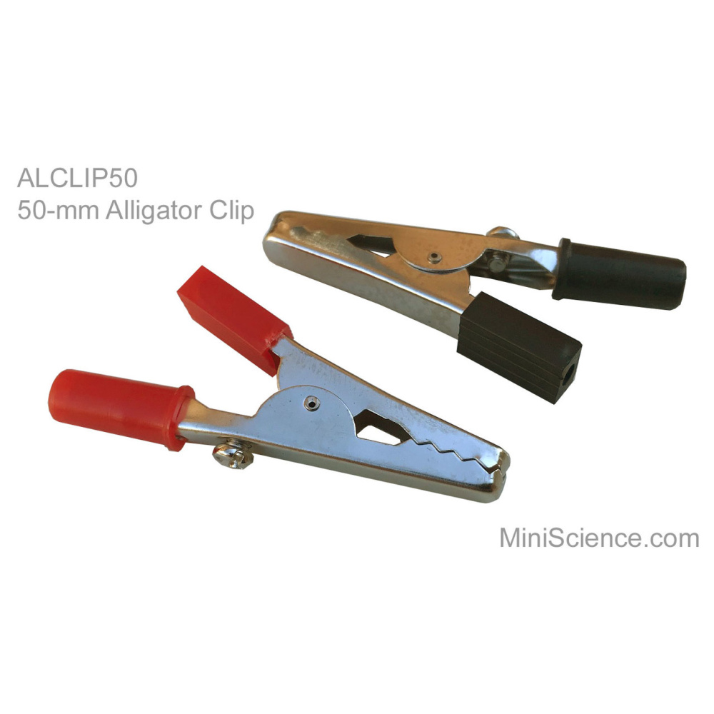 Alligator Clips, Crocodile Clips, 50-Mm Long, One Pair (Red & Black)