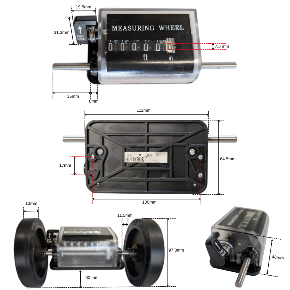 Feet Counter, Distance Measuring Wheels (Feet & Inches)